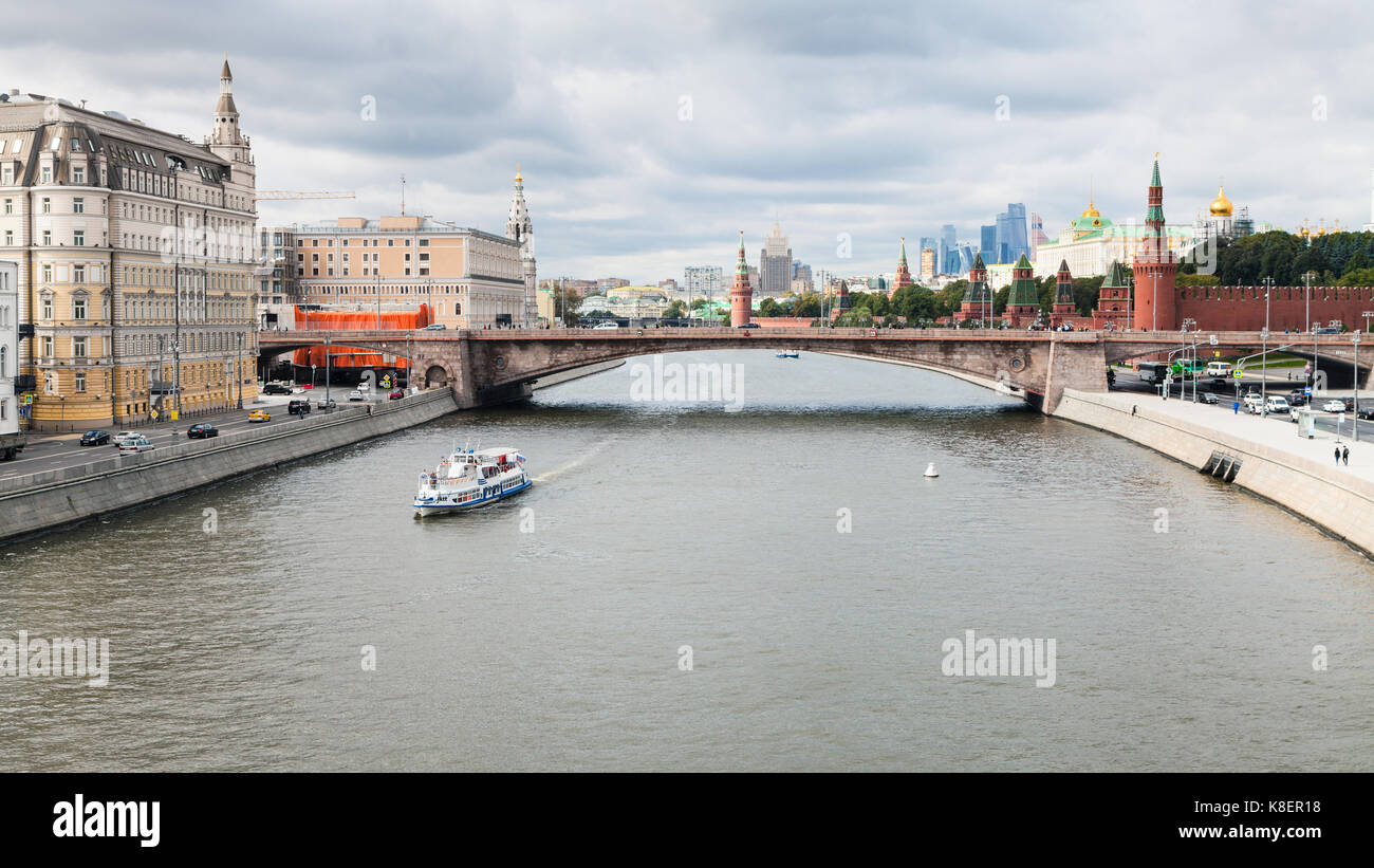 above view of Moscow skyline from Floating Bridge in Zaryadye park in ...