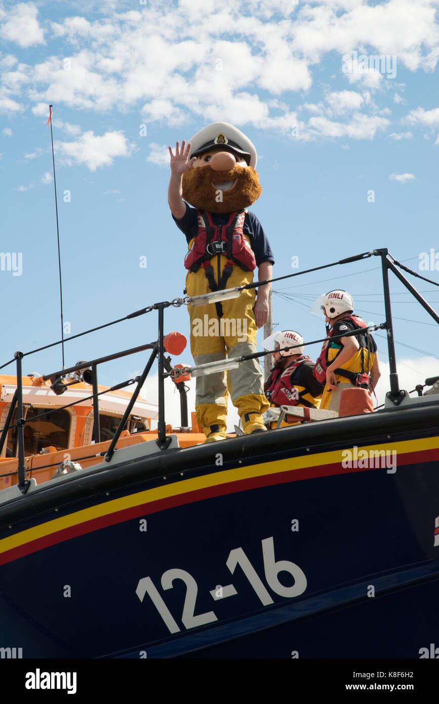 RNLI mascot Stormy Stan on board Grace Darling Lifeboat at Seahouses ...