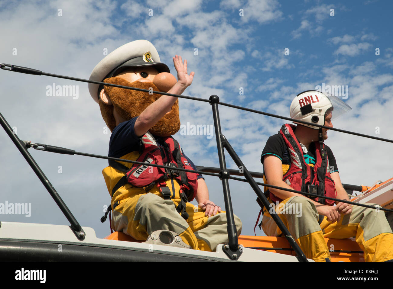 RNLI mascot Stormy Stan on board Grace Darling Lifeboat at Seahouses ...