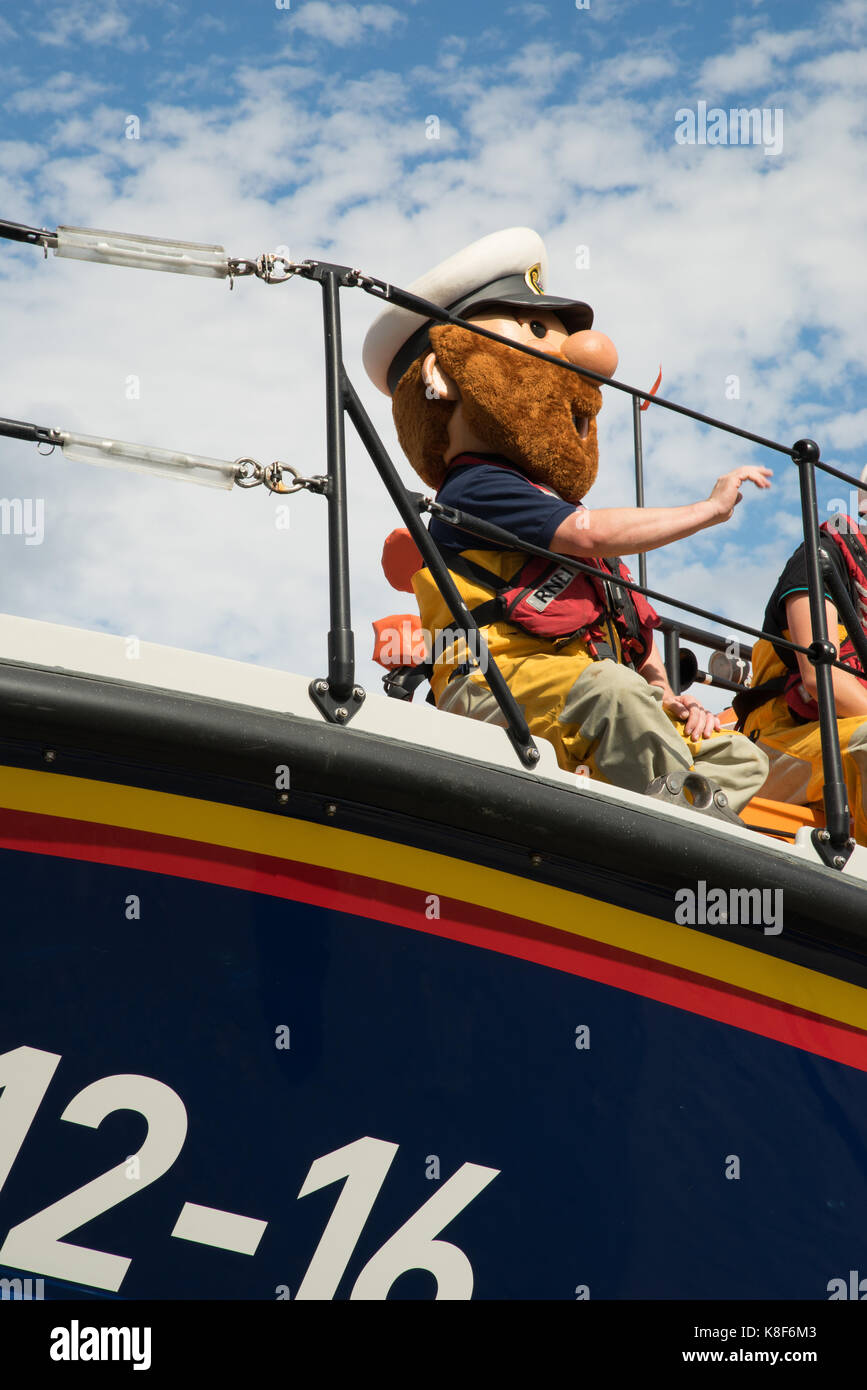 RNLI mascot Stormy Stan on board Grace Darling Lifeboat at Seahouses ...
