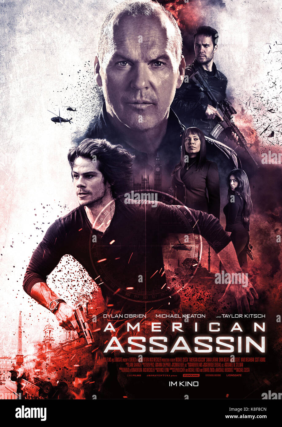 AMERICAN ASSASSIN, German poster, clockwise from left, Dylan O'Brien ...