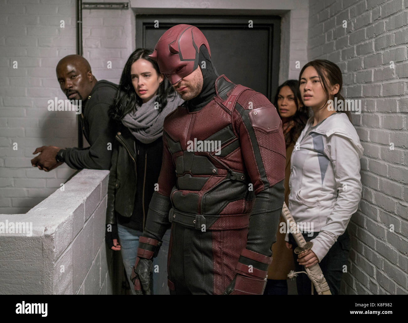 THE DEFENDERS, (aka MARVEL'S THE DEFENDERS), l-r: Mike Colter, Krysten Ritter, Charlie Cox (as ...