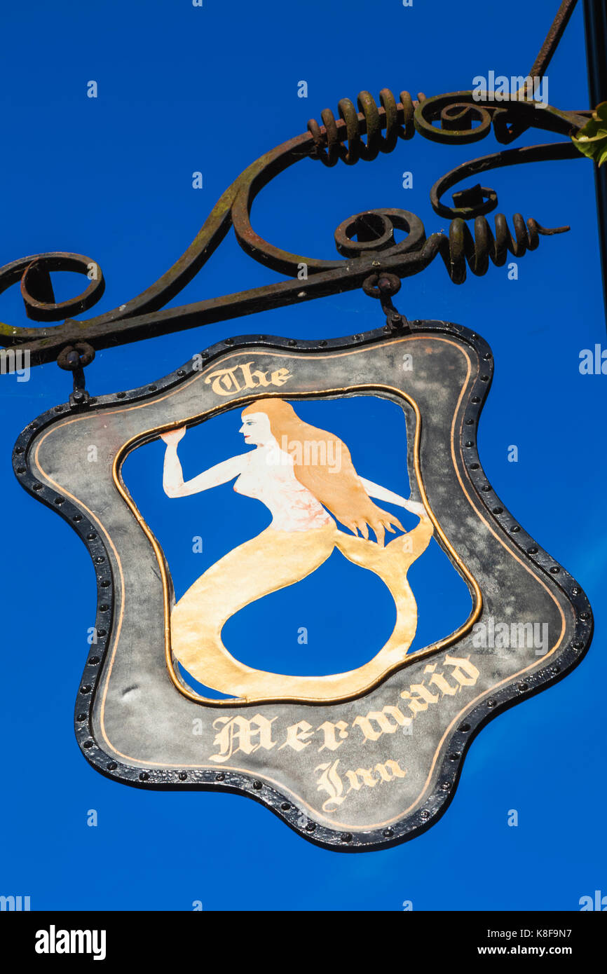 England, East Sussex, Rye, The Mermaid Inn, Hotel Sign Stock Photo - Alamy