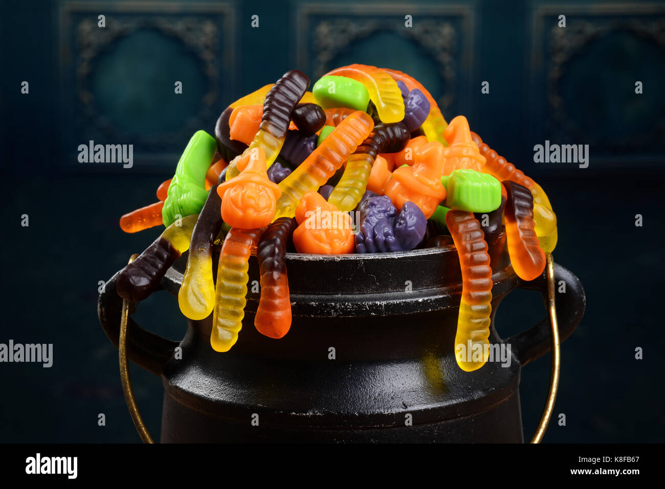 closeup halloween candy in cauldron Stock Photo - Alamy