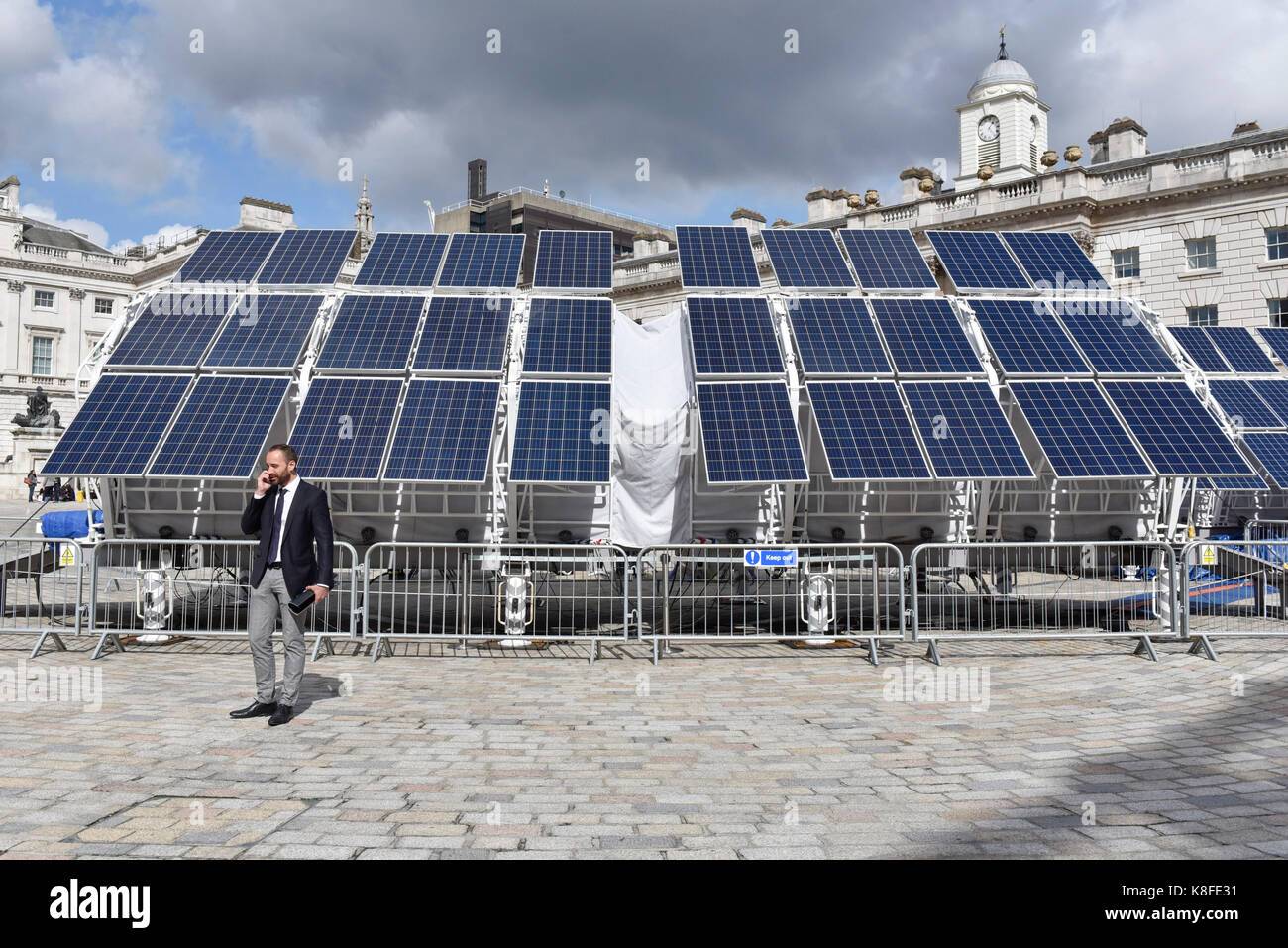London, UK. 19th Sep, 2017. Solar panels power a machine known as ...
