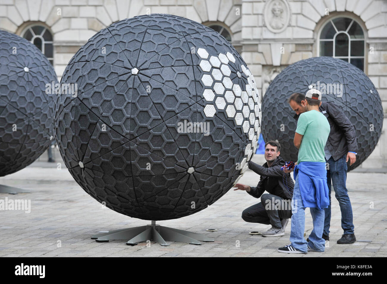 London, UK. 19th Sep, 2017. A staff member checks an installation of ...