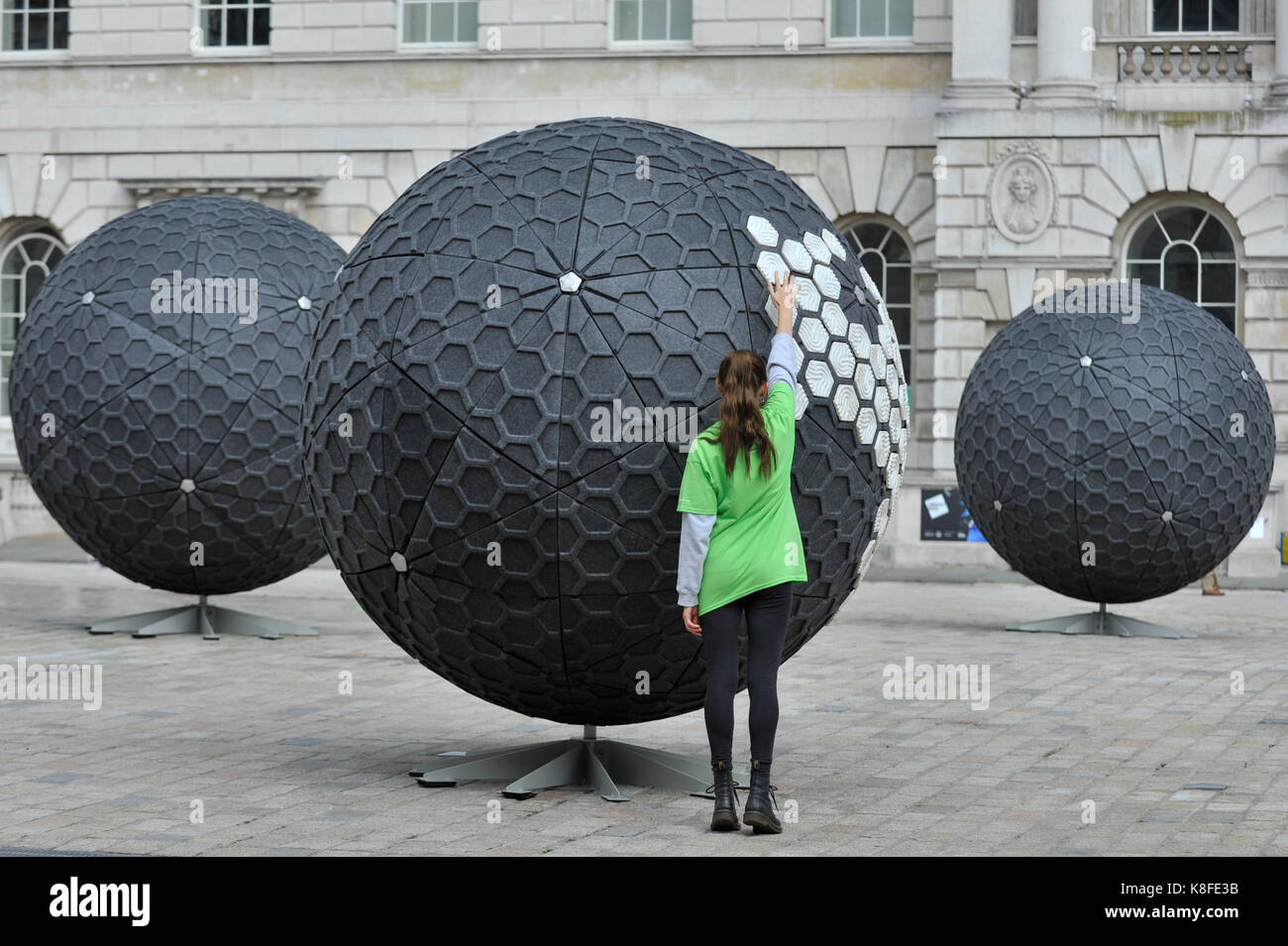 London, UK. 19th Sep, 2017. A staff member checks an installation of ...
