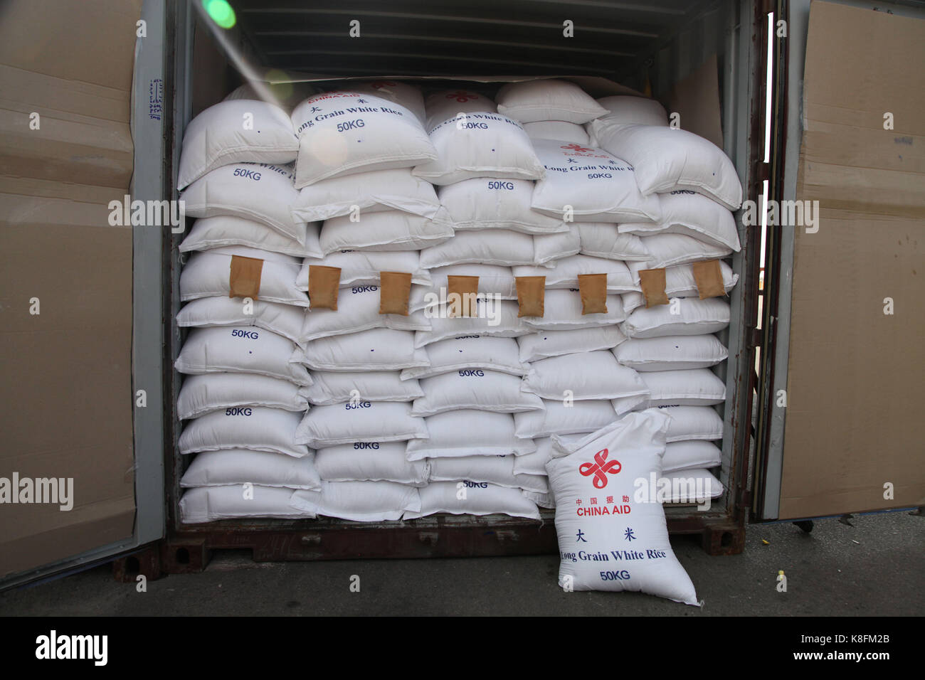 Beirut, Lebanon. 19th Sep, 2017. Bags of rice are seen at the Beirut ...