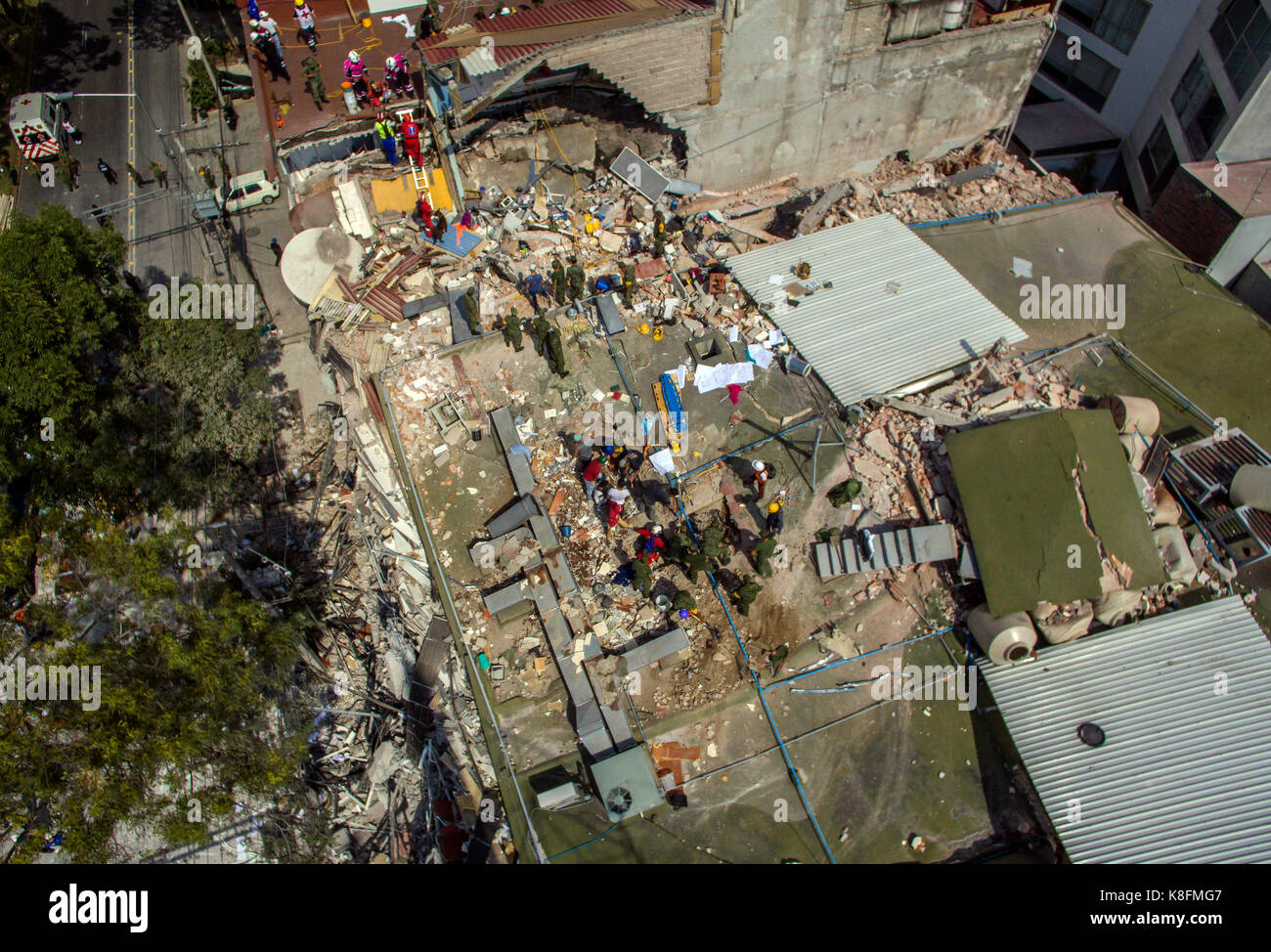 Mexico City. 19th Sep, 2017. Aerial photo taken on Sept. 19, 2017 shows ...