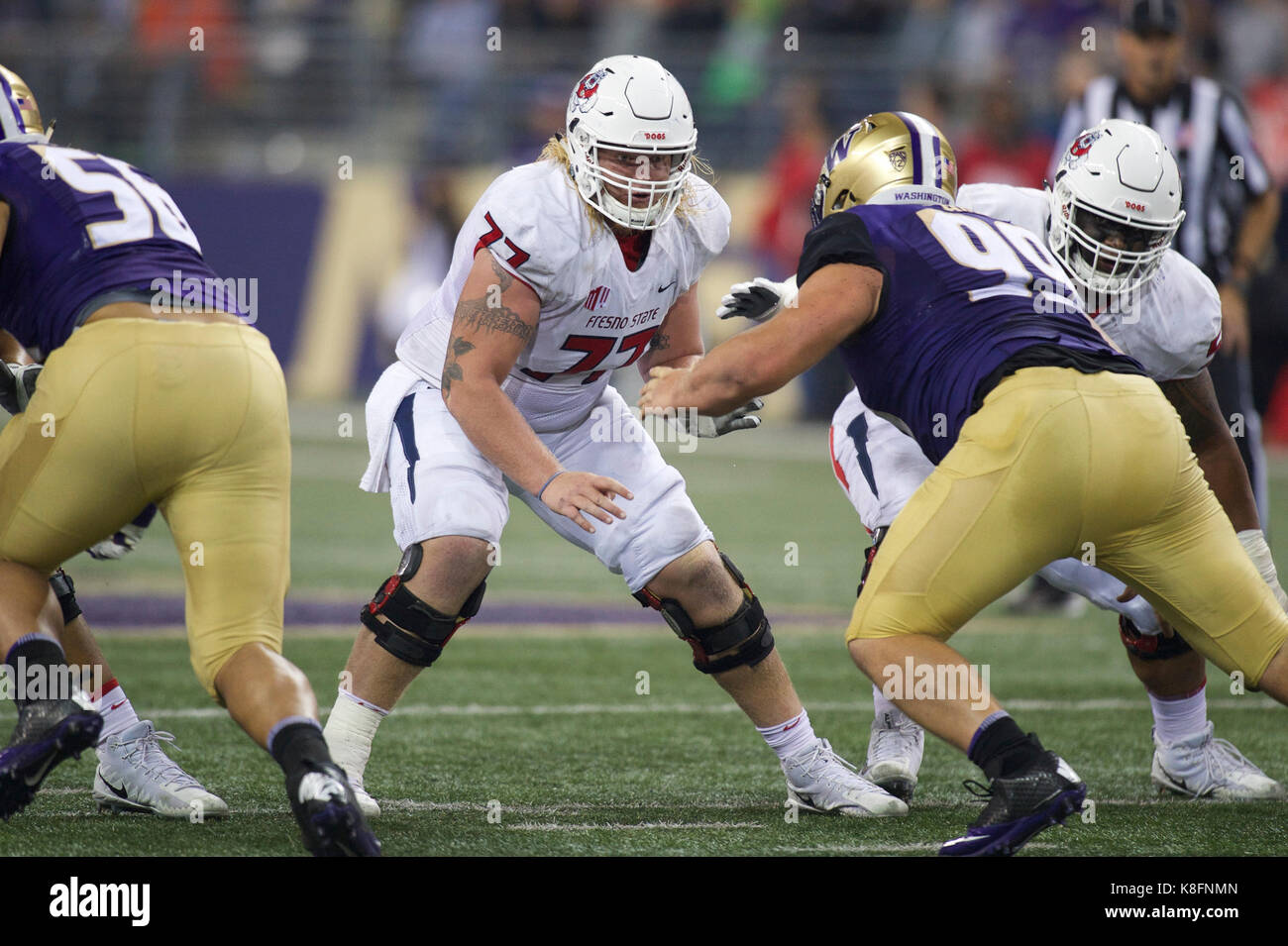 Seattle, WA, USA. 16th Sep, 2017. Senior Fresno State center Aaron ...