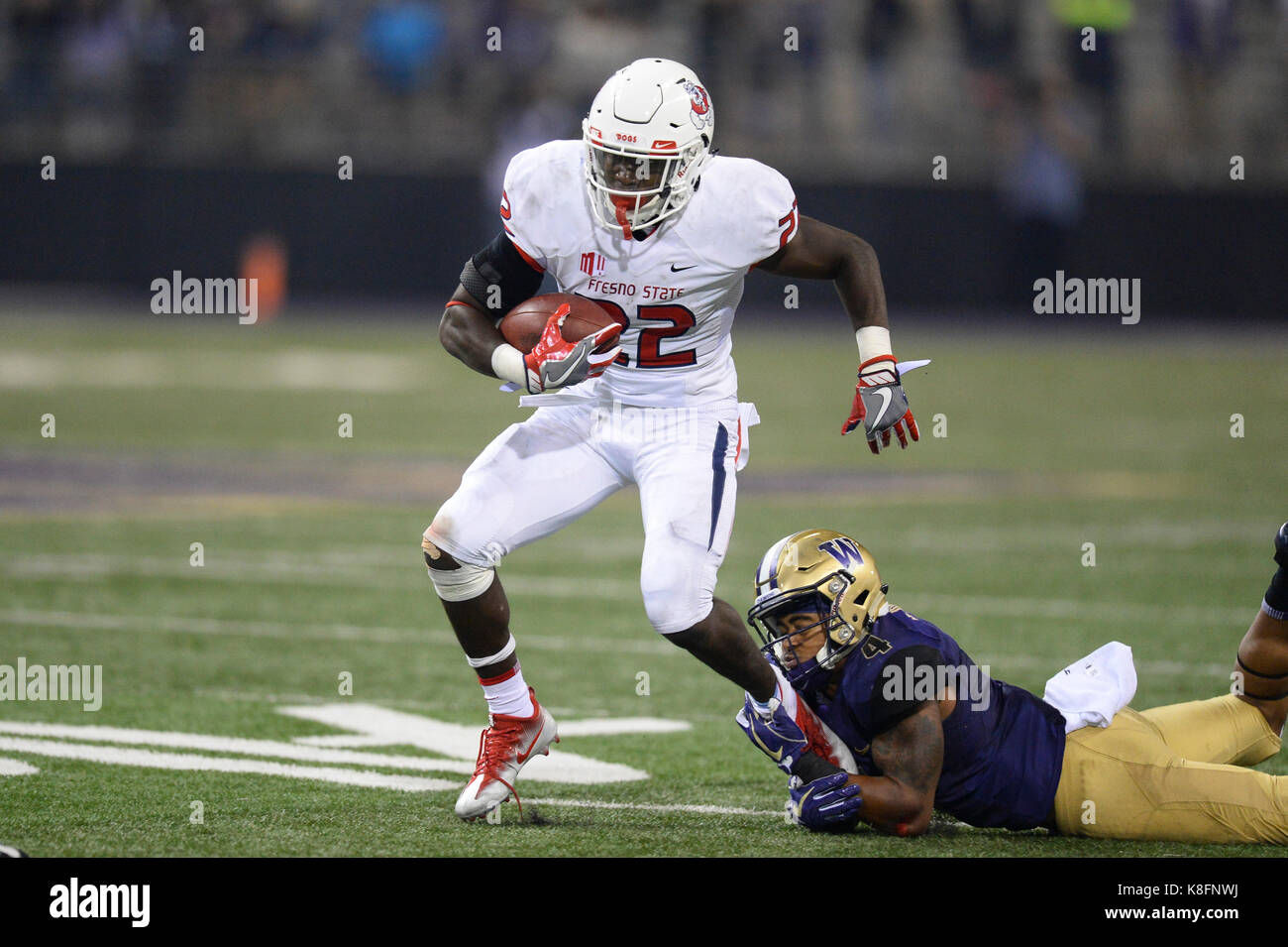 Seattle, WA, USA. 16th Sep, 2017. UW defender Austin Joyner (4) tries ...