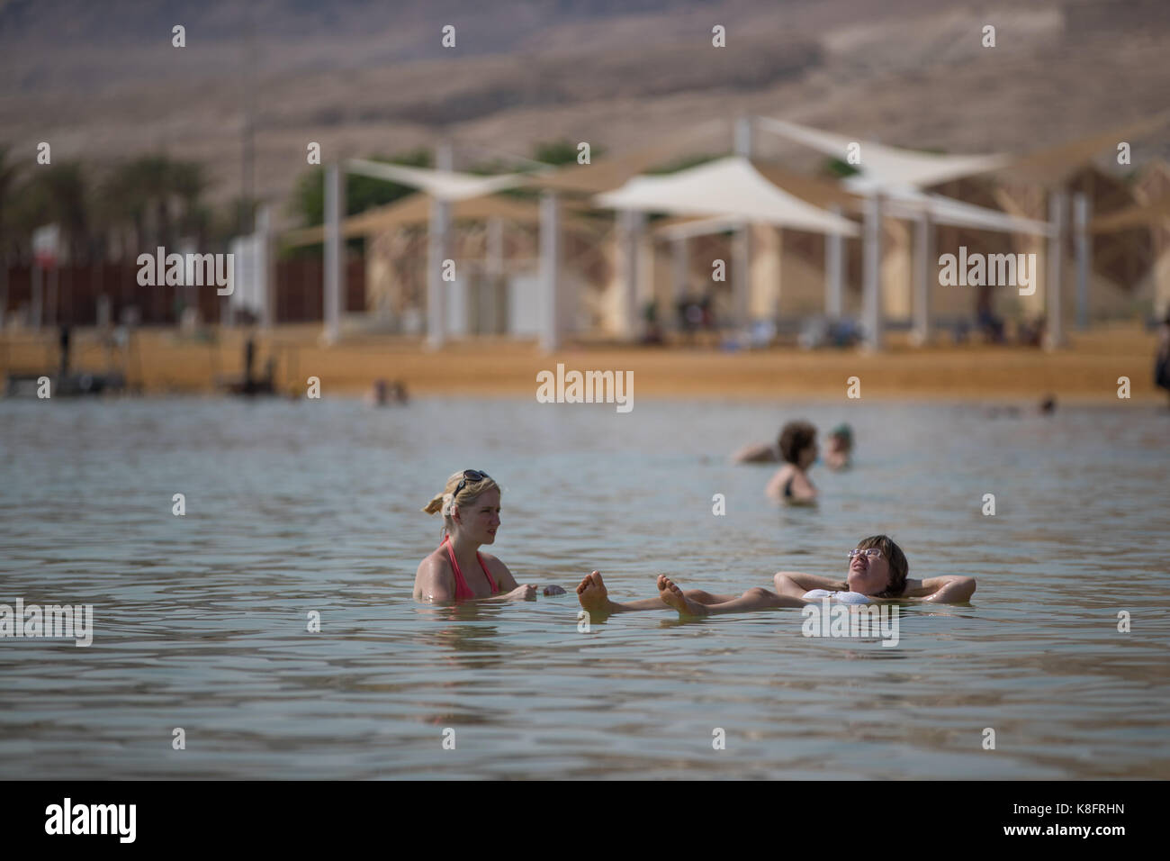 Ein Bokek, Israel. 20th Sep, 2017. People relax in the Dead Sea at Ein Bokek, Israel, Sept. 19 ...