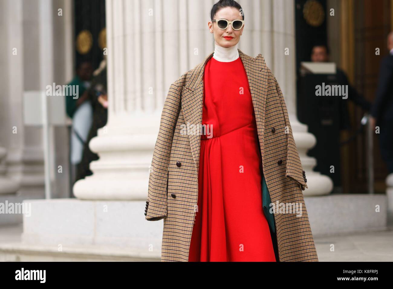 Erin O'Connor posing outside of the Emilia Wickstead runway show during ...