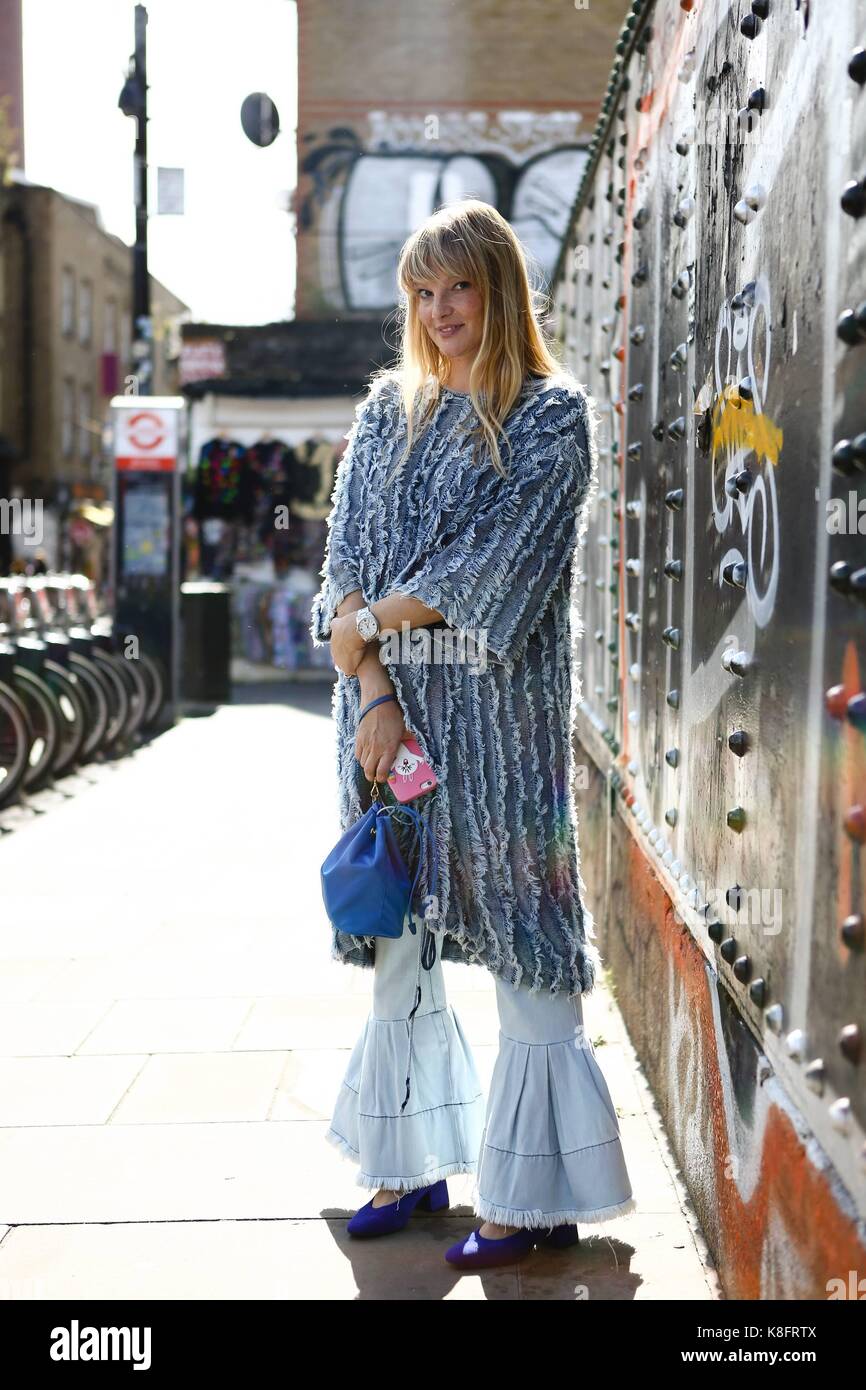Designer Kelly Harrington posing outside of the Marques Almeida runway ...