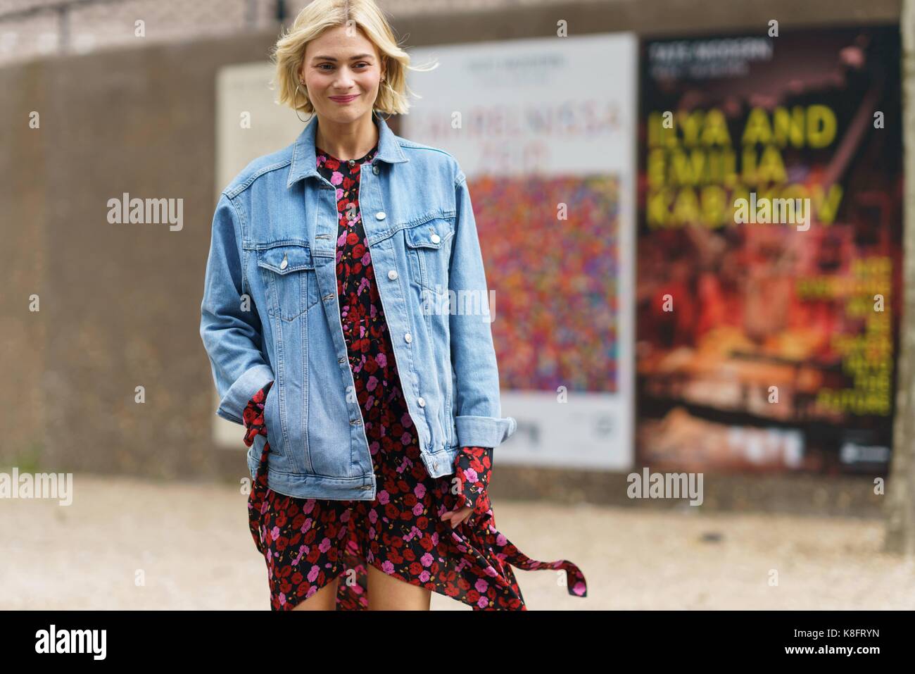 Stylist Pandora Sykes posing outside of the Christopher Kane runway ...