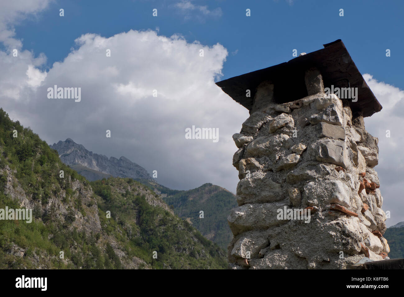 Traditional farmhouse in the Albanian Alps near Thethi, on the western ...