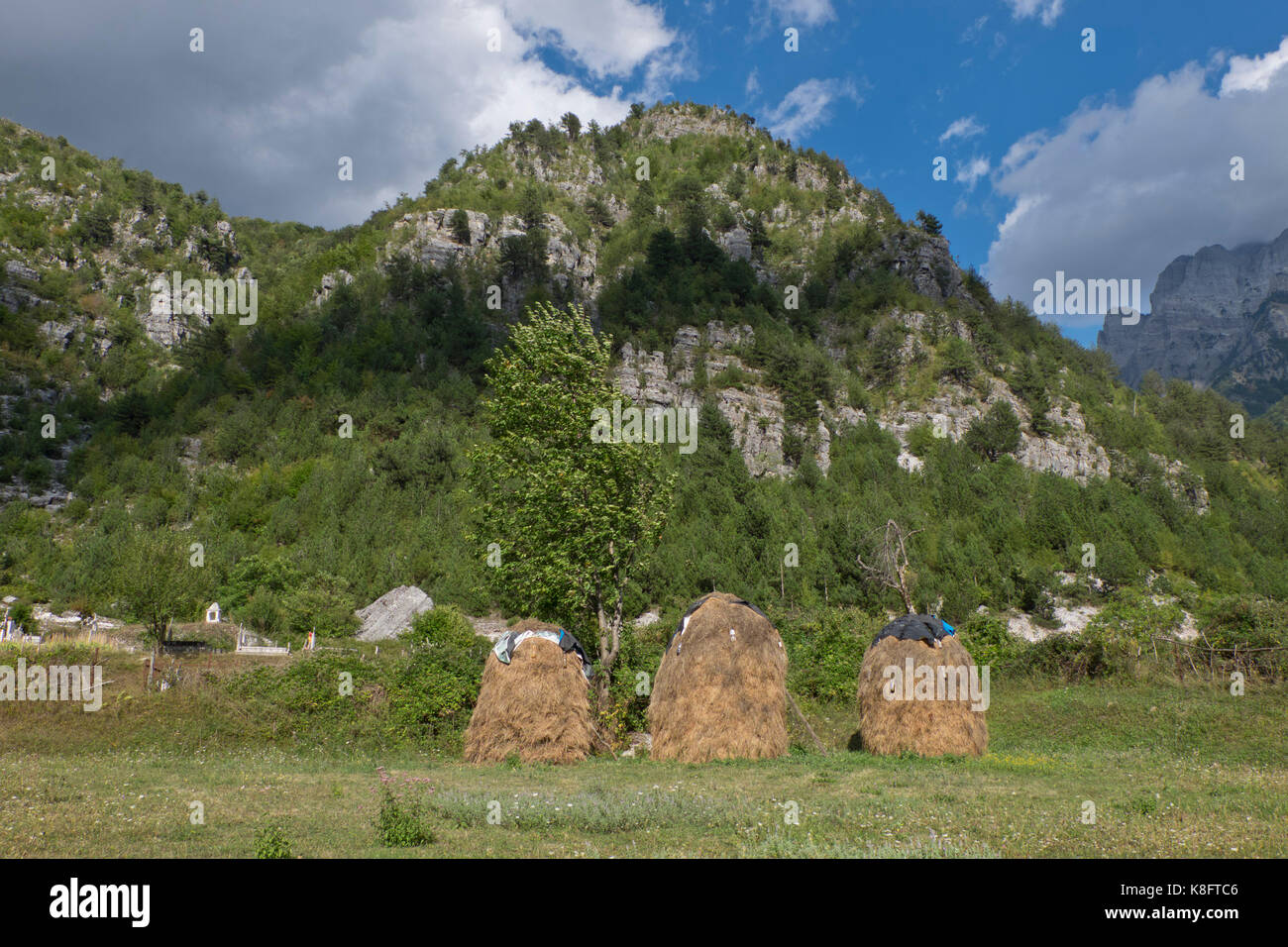 Traditional farmhouse in the Albanian Alps near Thethi, on the western ...