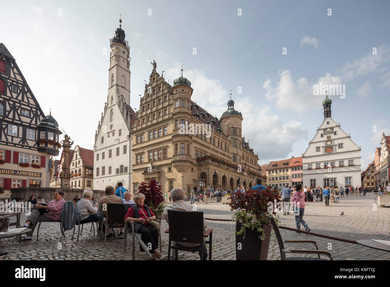 Marktplatz with Rathaus, medieval town center of Rothenburg ob der ...