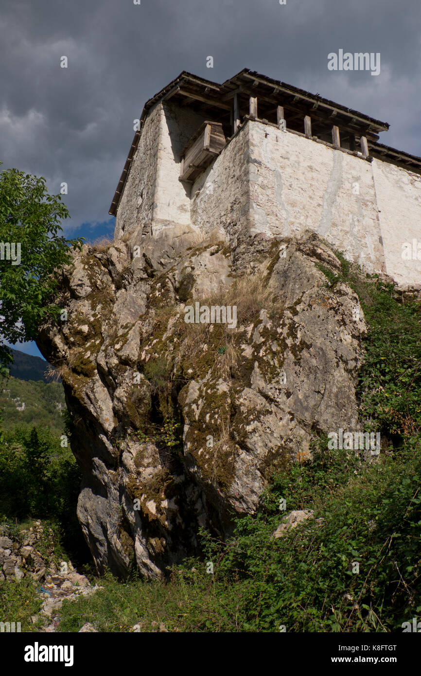 Traditional farmhouse in the Albanian Alps near Thethi, on the western ...