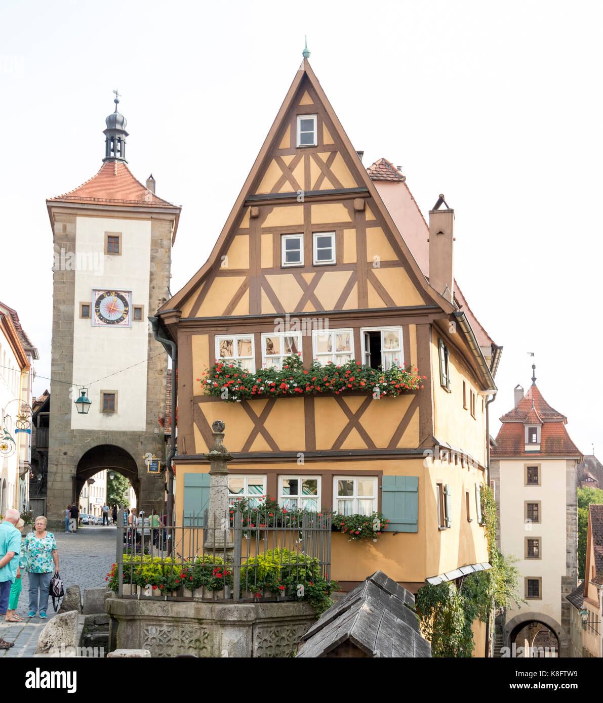 Hal-timber house and gate tower of Rothenburg ob der Tauber, Franconia ...
