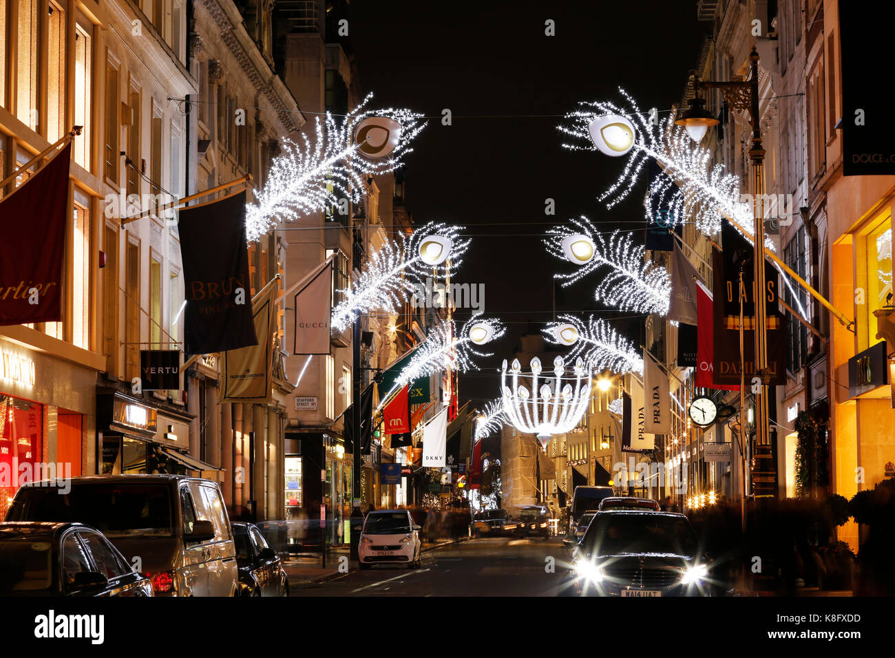 Christmas Lights Display on Bond Street in London. The modern colourful ...