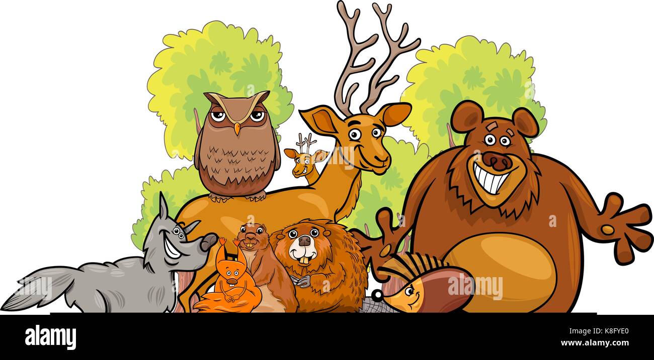Cartoon illustration of Forest Animal Characters Group Stock Vector ...