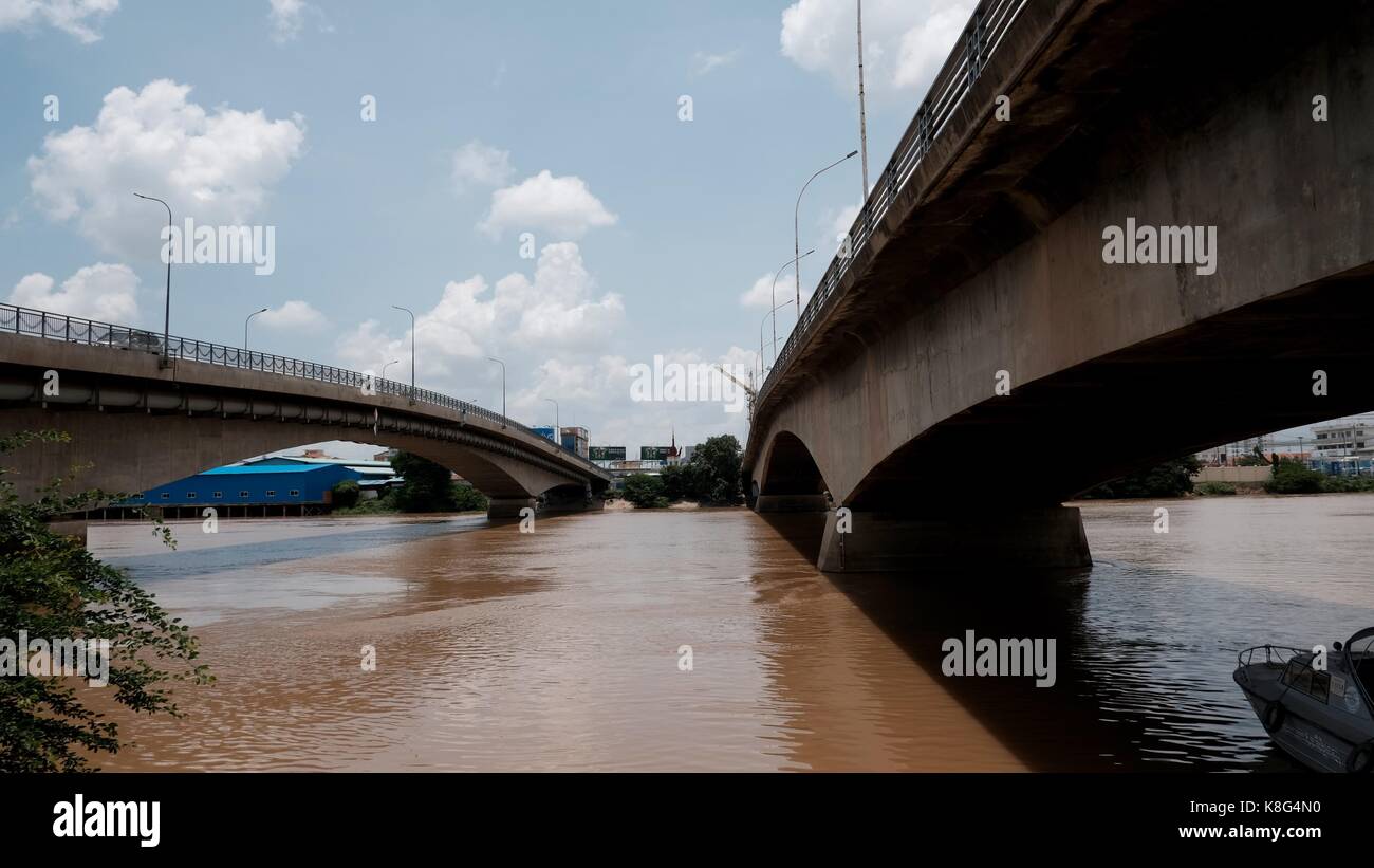 Montovian Bridge over the Bassac River in Phnom Penh Cambodia is a ...