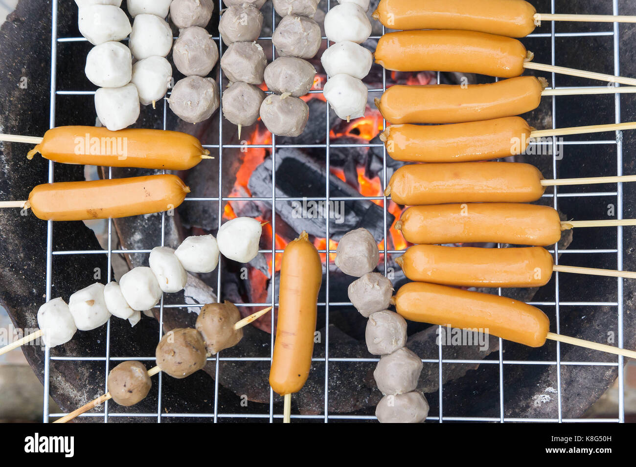 Grilled Meatballs , Grilled ball on charcoal fire Stock Photo - Alamy