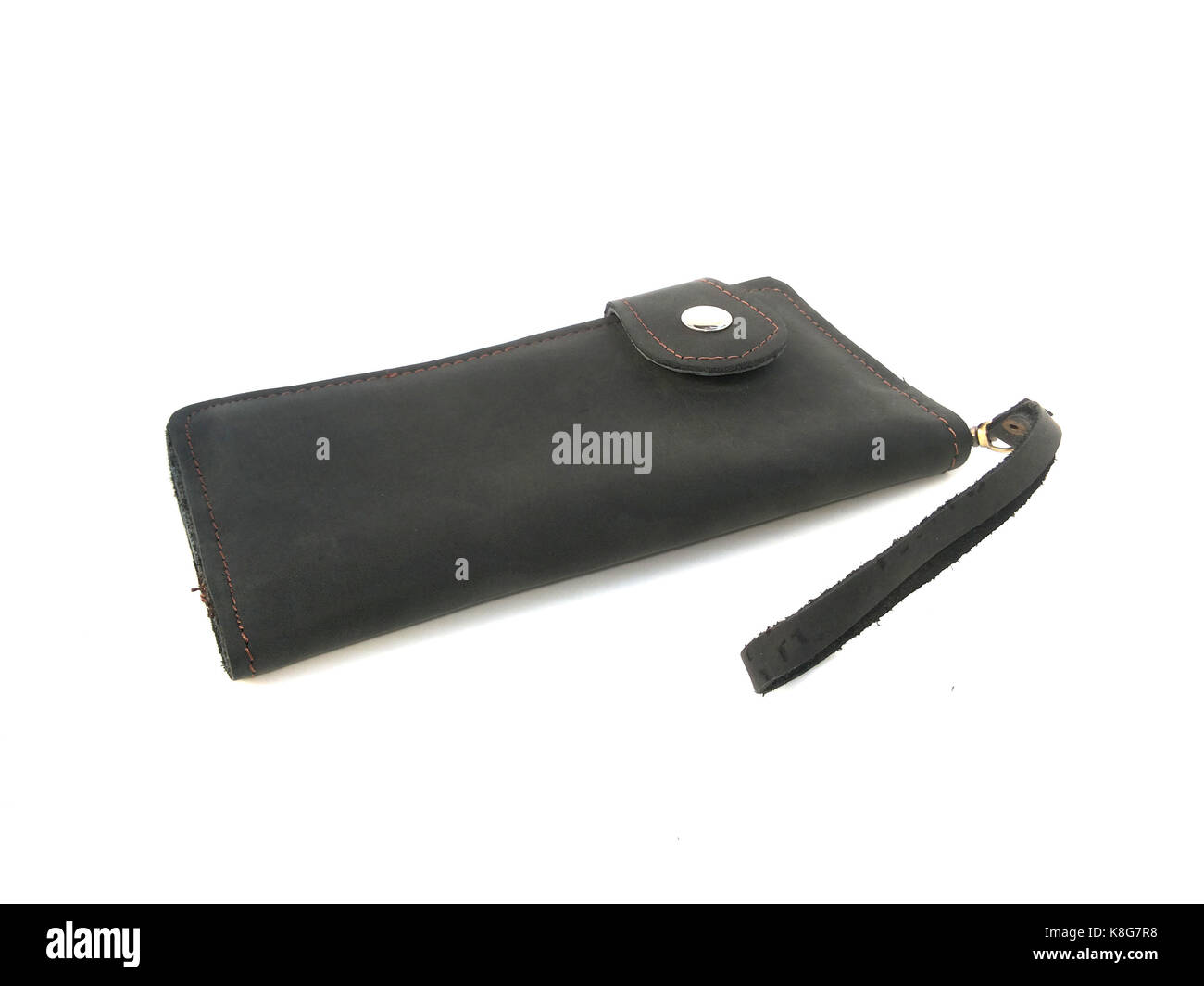 Black Wallet leather skin on isolated Stock Photo - Alamy