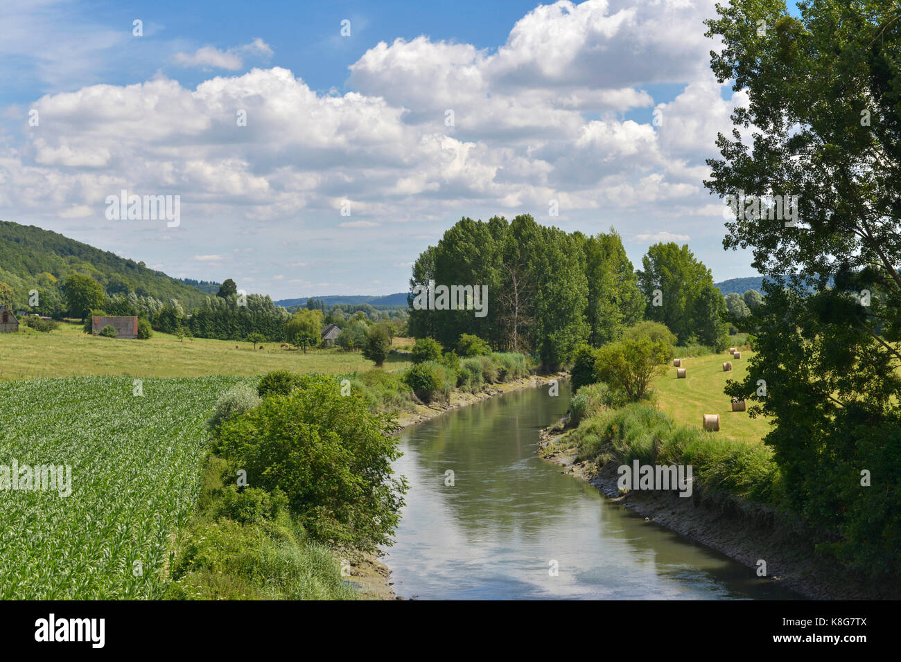 La Risle river in Saint-Samson-de-la-Roque, in the Regional Nature Park ...