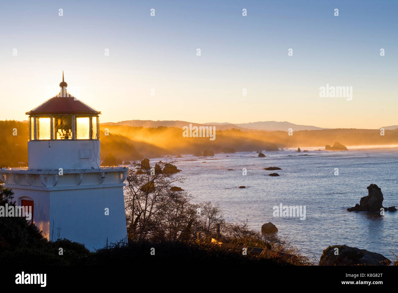 USA, California, Trinidad Head Memorial Lighthouse at Sunrise Stock ...