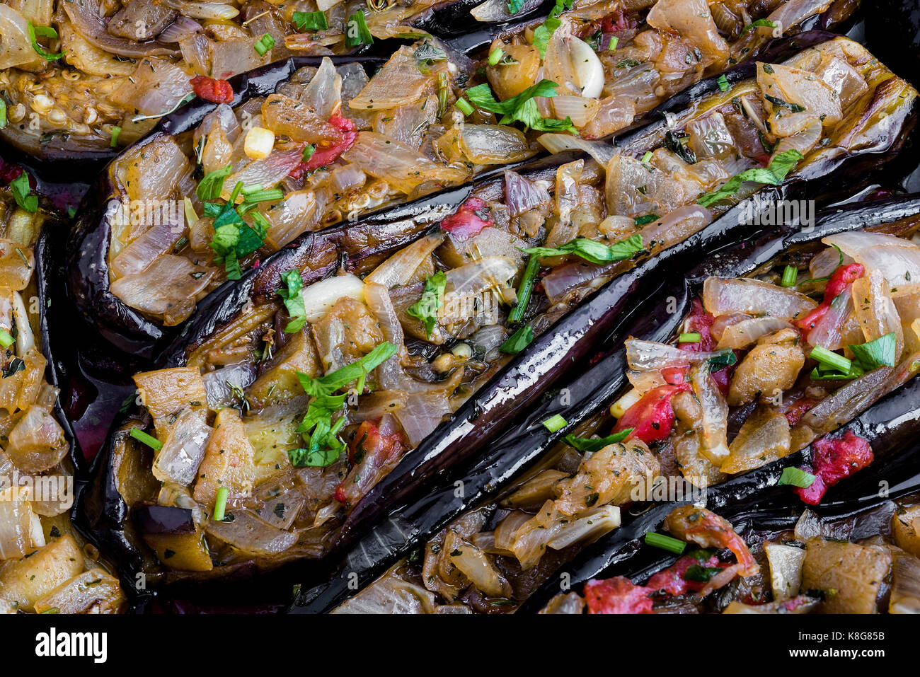 Stuffed eggplants with onions, otherwise called imam bayildi, a ...