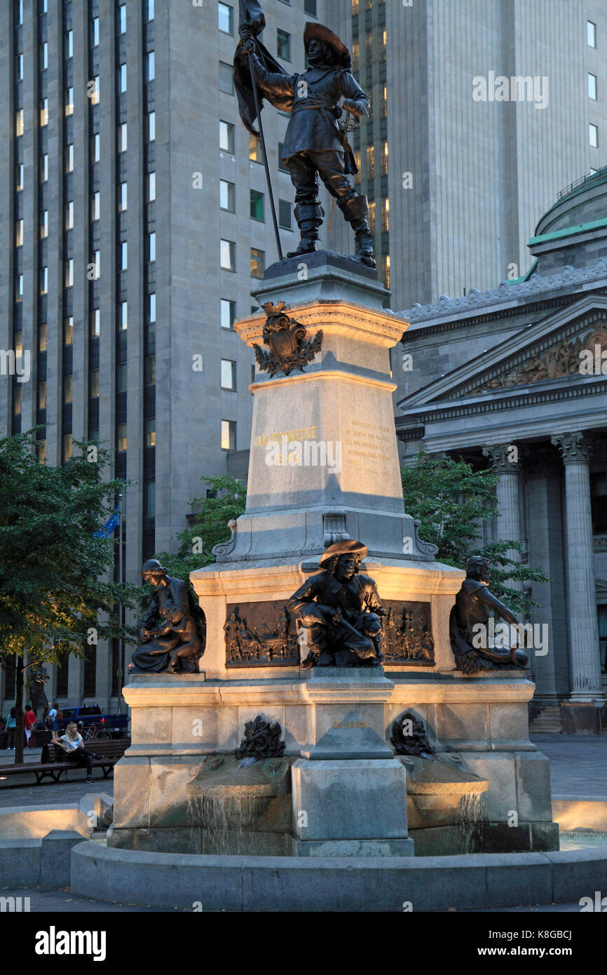 Canada, Quebec, Montreal, Place d'Armes, statue of de Maisonneuve Stock ...