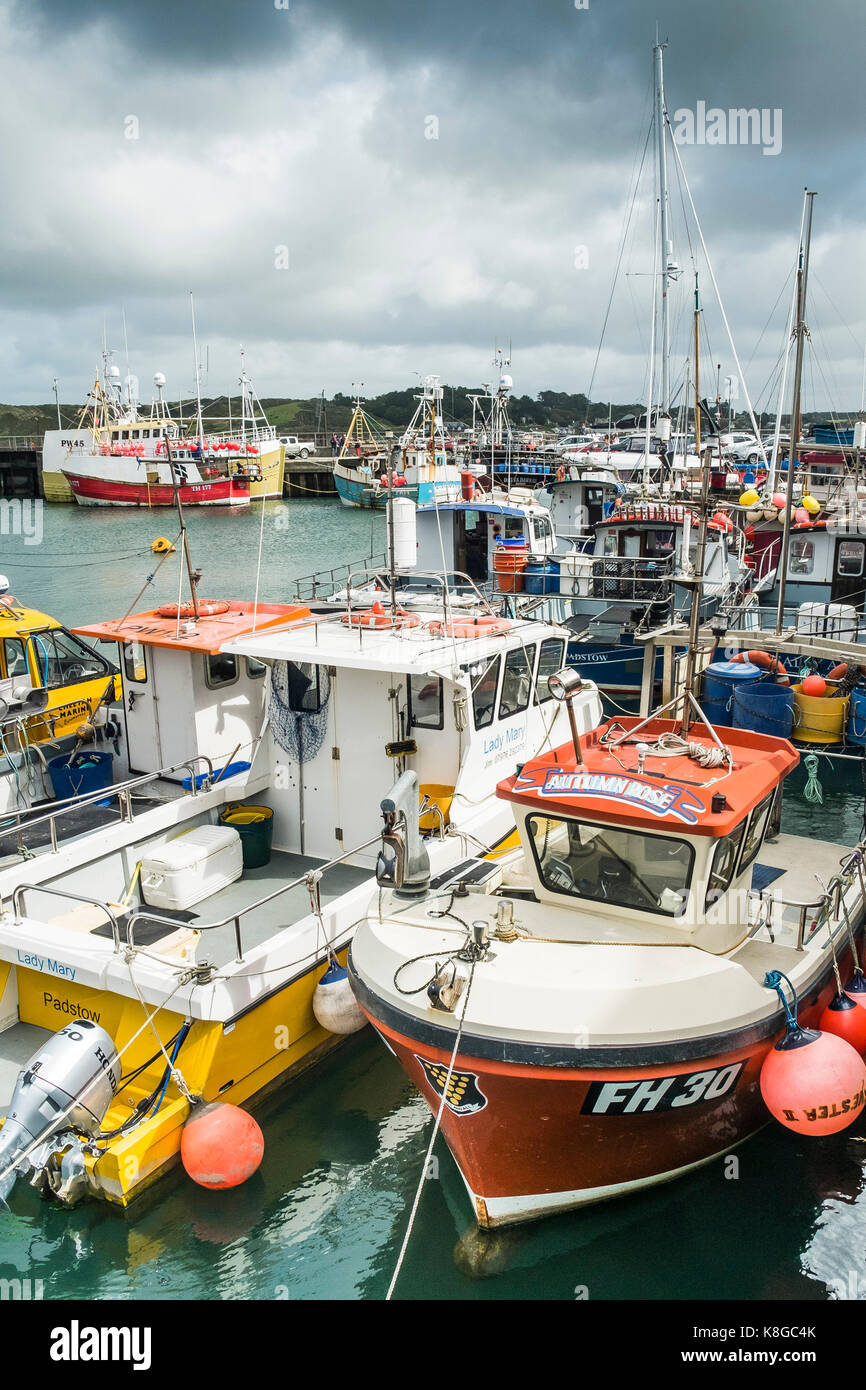 Fishing industry in Padstow - fishing boats moored in the historic ...