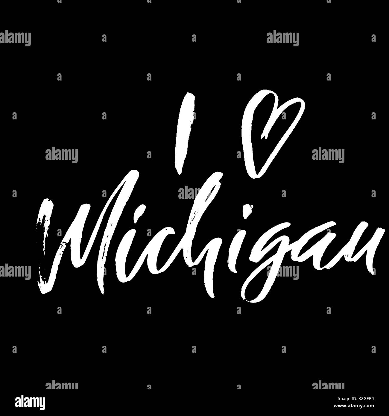 I love Michigan. Modern dry brush lettering. Retro typography print ...