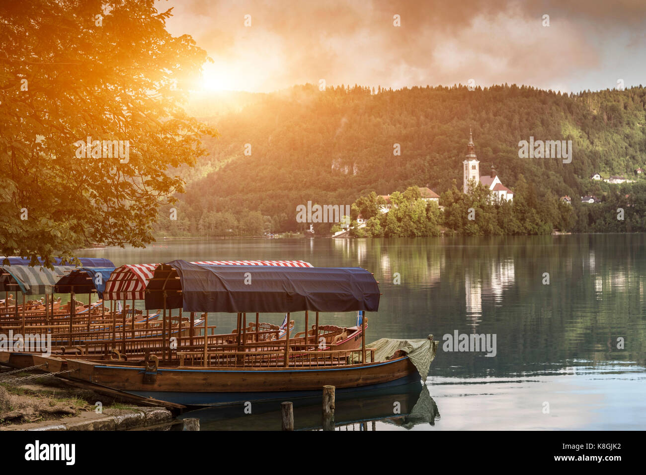 Tourist boats on Lake Bled waterfront, Slovenia Stock Photo - Alamy