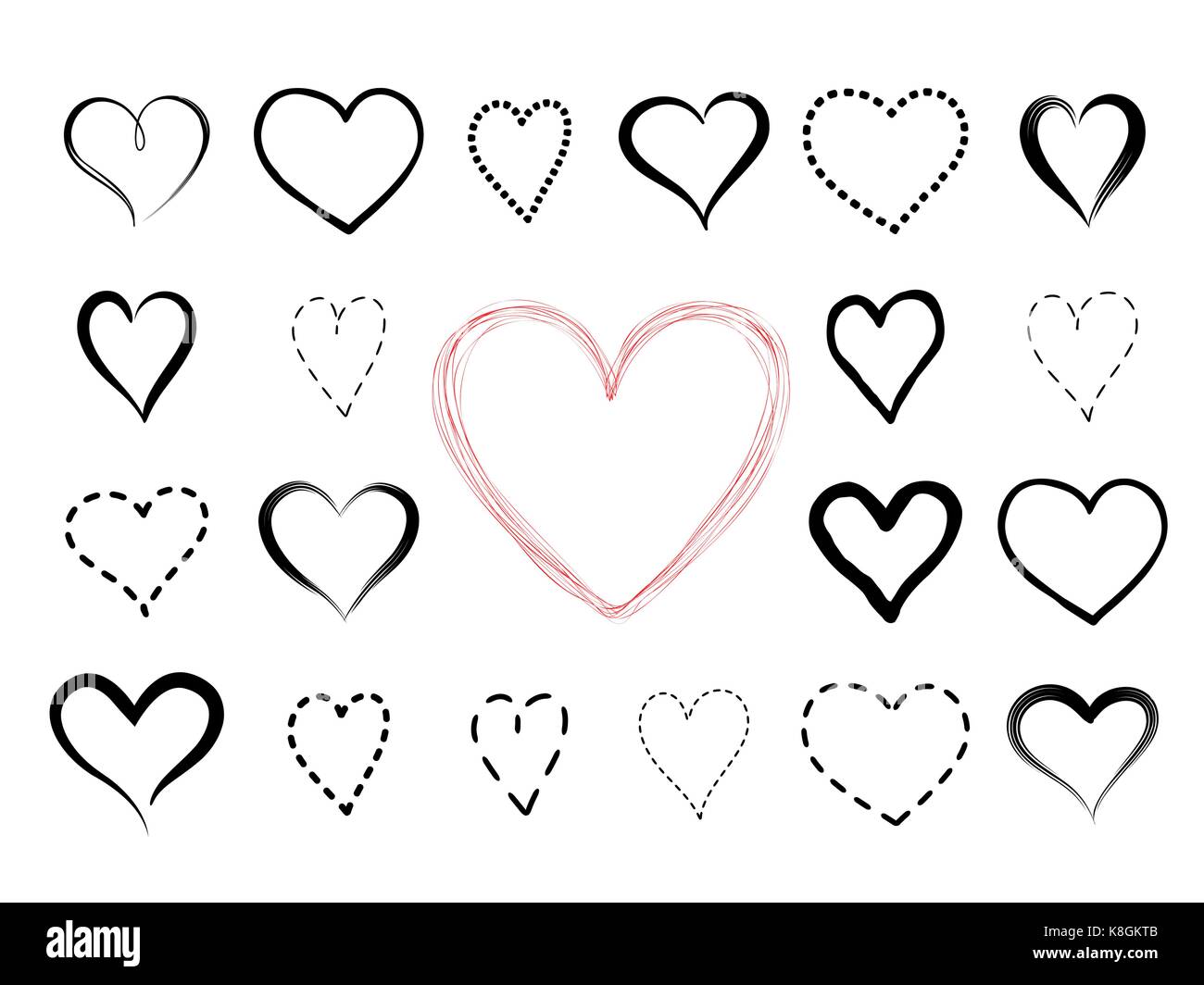 Love heart doodle icon set. Valentine's holiday greeting signs Stock ...