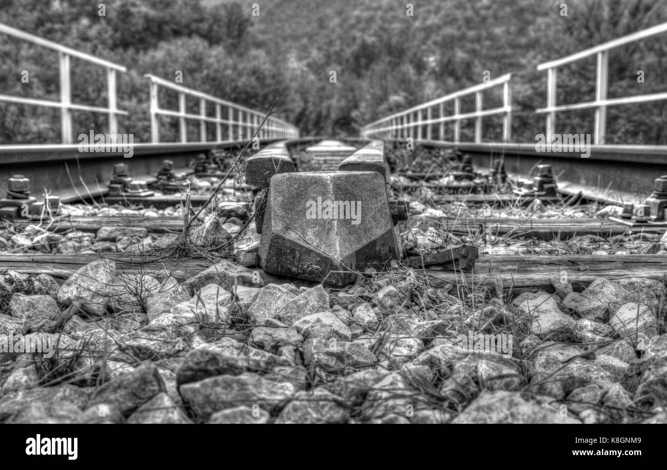 Railroad in black and white closeup Stock Photo - Alamy