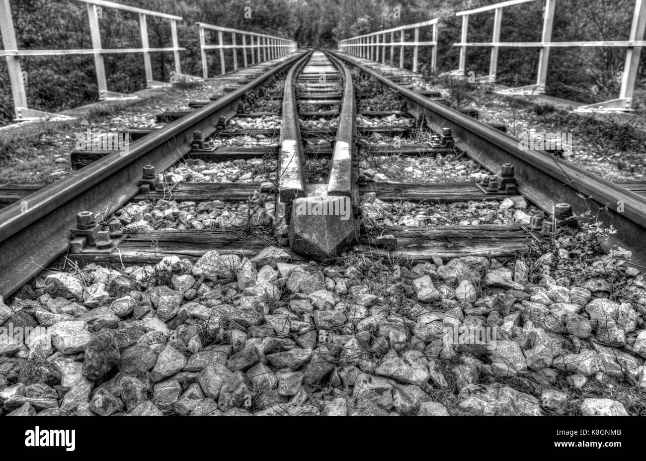 Railroad in black and white closeup Stock Photo - Alamy