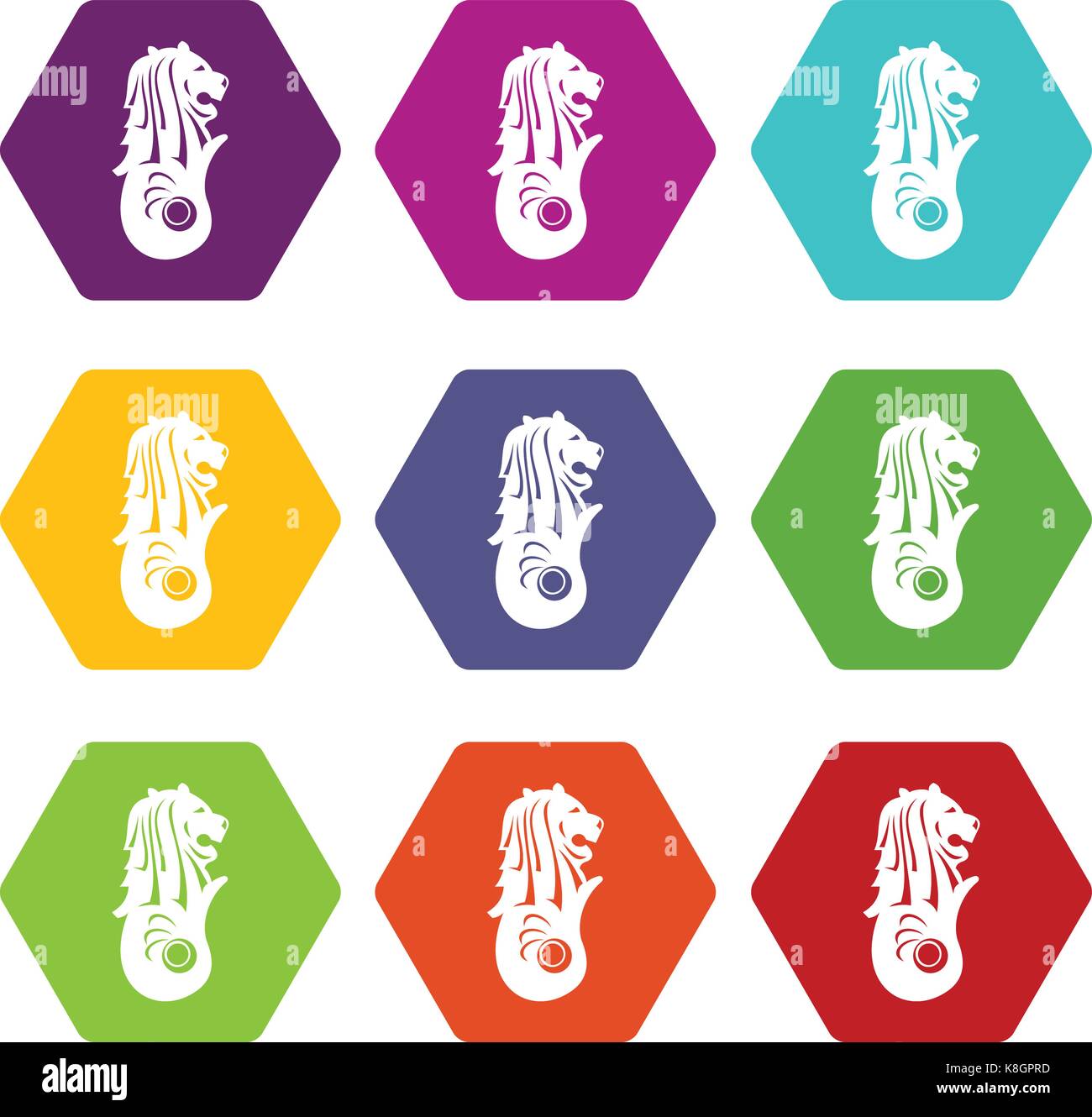 Merlion statue, Singapore icon set color hexahedron Stock Vector Image ... Merlion statue, Singapore icon set color hexahedron Stock Vector Image ...