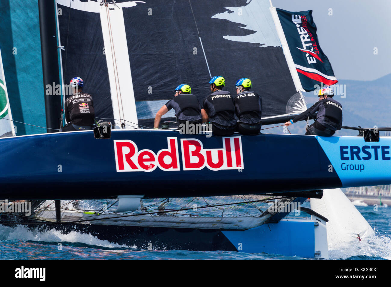 Red Bull catamaran GC-32 at the Extreme sailing series, Barcelona Stock ...