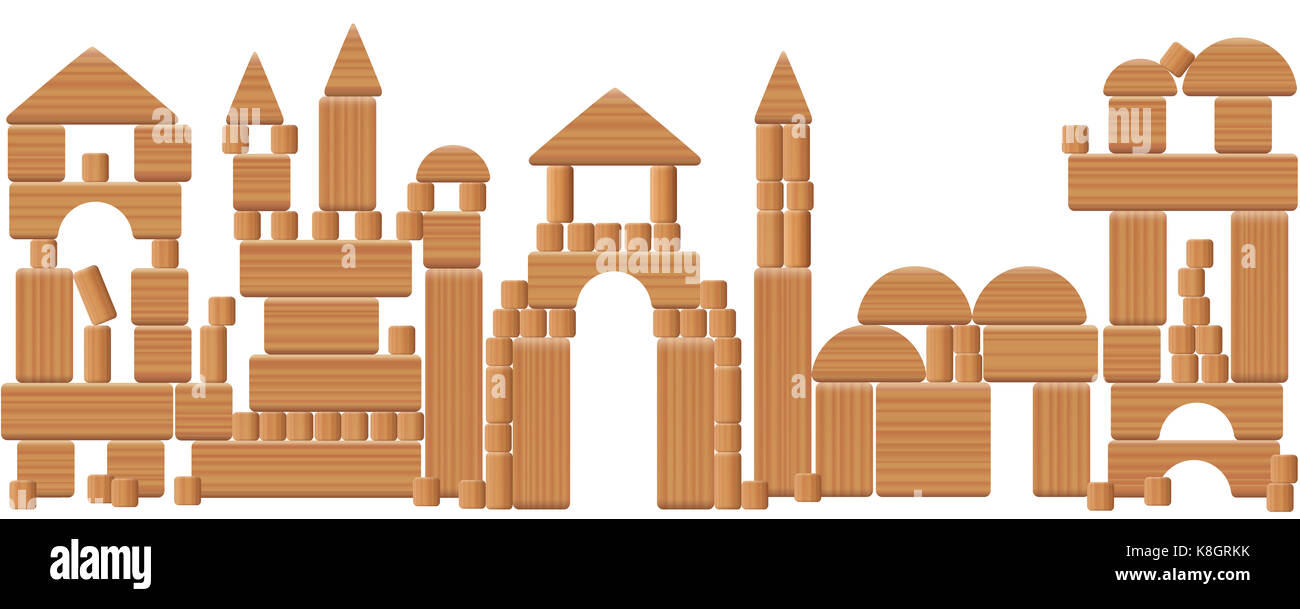 Toy city made of wooden blocks - imaginary skyline scenery with ...