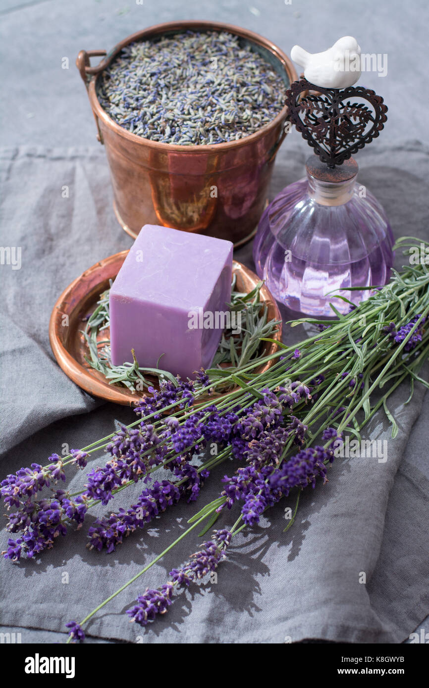 Lavender soap and natural perfumed oil, made from fresh or dried ...
