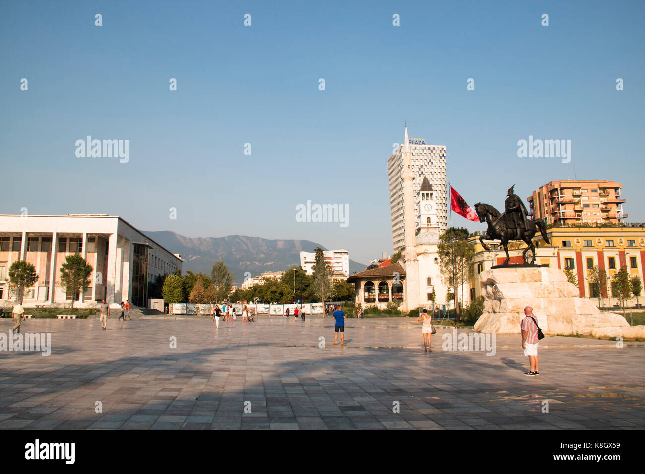 TIRANA, ALBANIA - AUGUST 2017: View over Skanderbeg square, the main ...