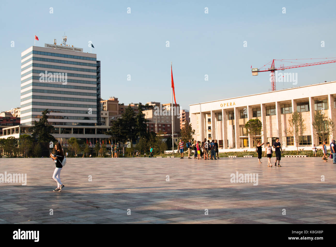 TIRANA, ALBANIA - AUGUST 2017: View over Skanderbeg square, the main ...