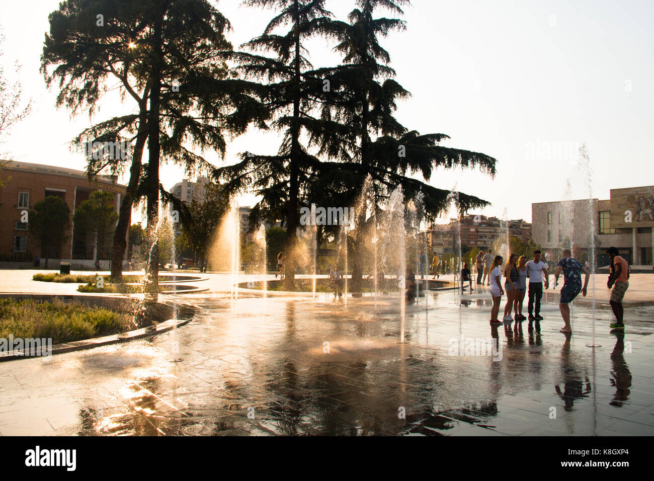 TIRANA, ALBANIA - AUGUST 2017: View over Skanderbeg square, the main ...