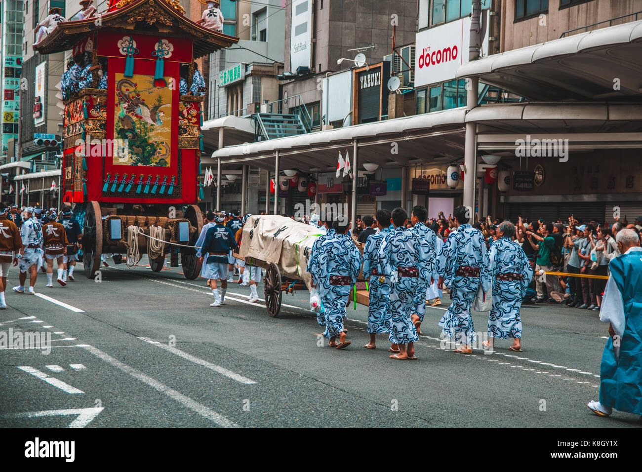 Gion Matsuri Floats are wheeled through the city in Japans most famous ...