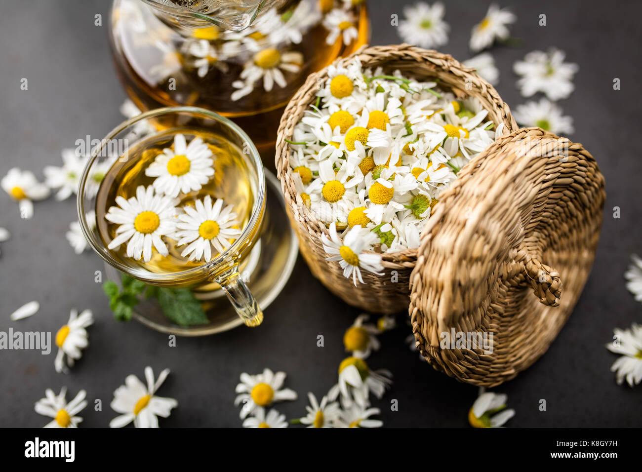 Chamomile tea in a glass cup Stock Photo - Alamy