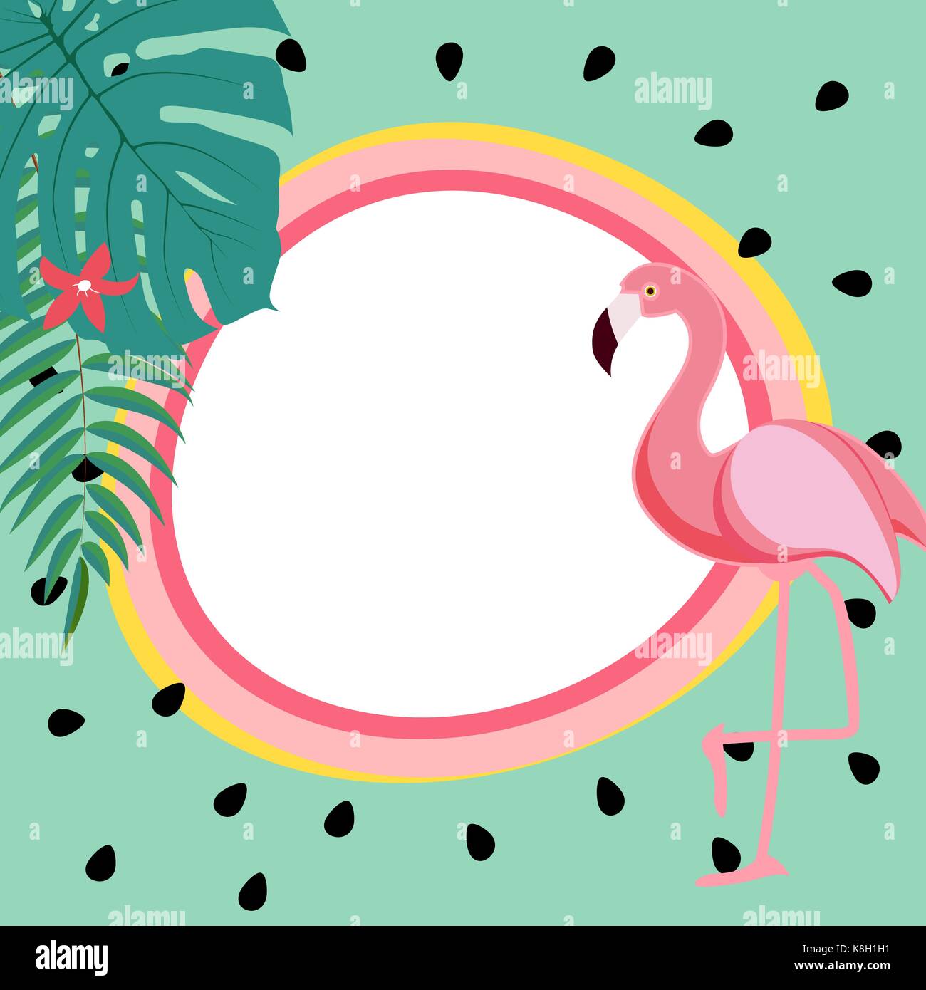 Cute Summer Abstract Frame Background with Pink Flamingo Vector ...