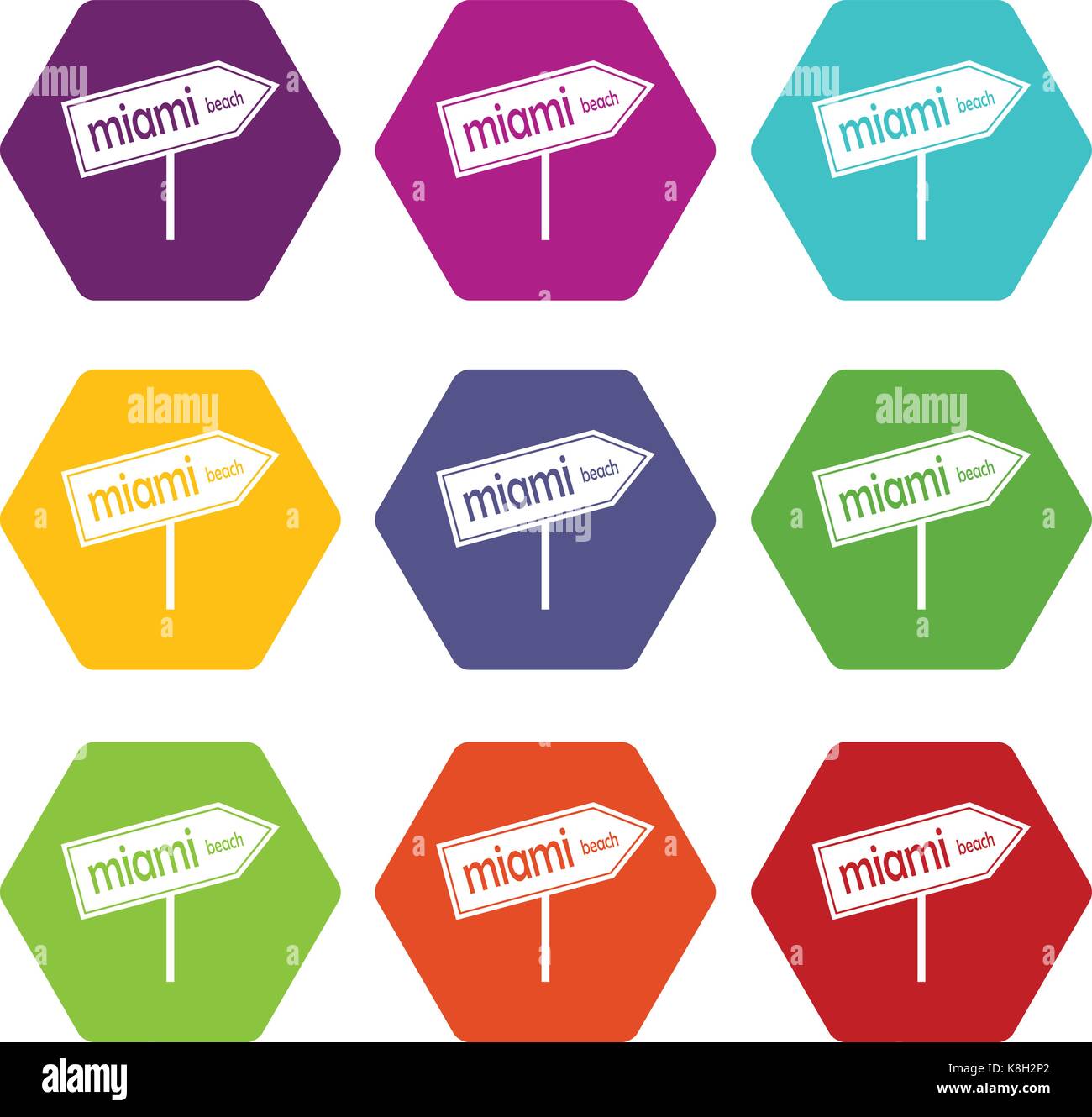 Miami arrow post sign icon set color hexahedron Stock Vector Image ...